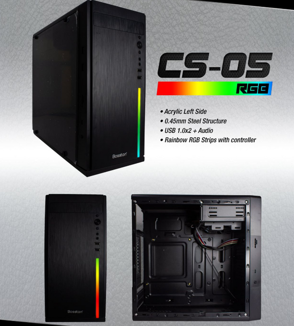 BOSSTON CS05 GAMING CASE | ACRYLIC SIDE PANEL | RGB FRONT PANEL | BLAC ...