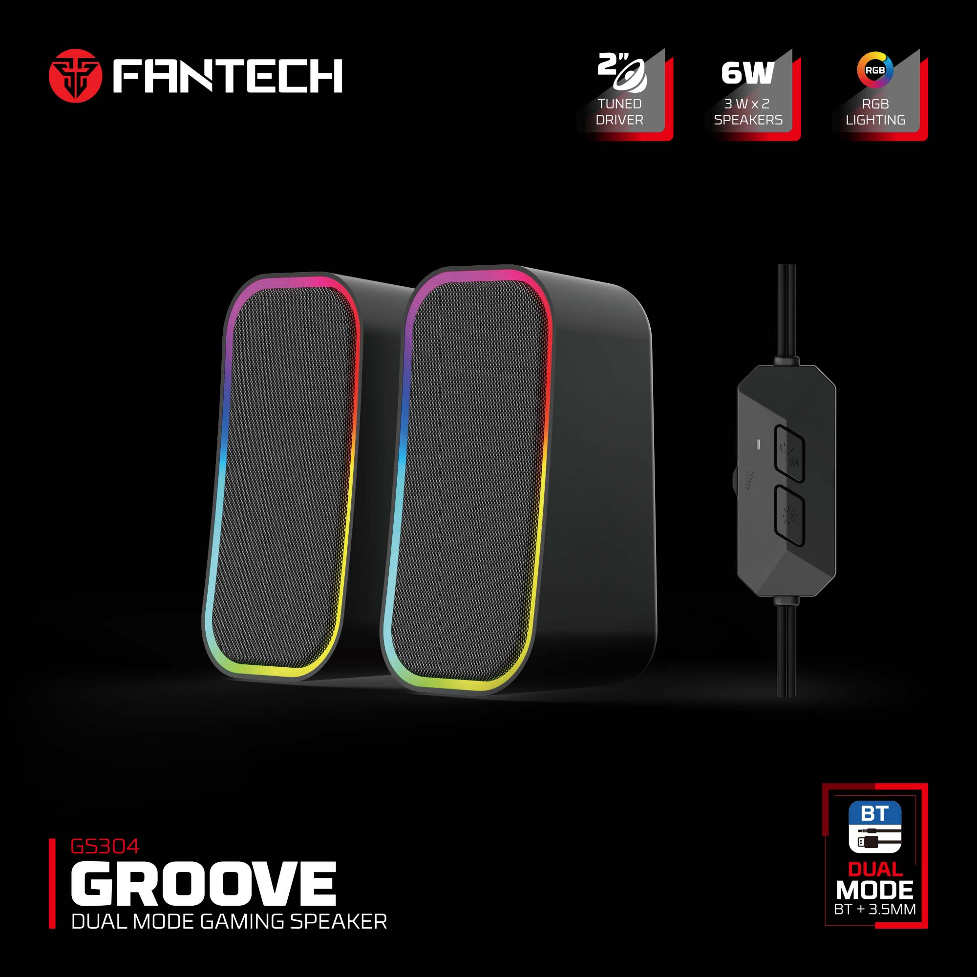 FANTECH GS304 |GROOVE | BLACK | BLUETOOTH & WIRED | RGB LIGHTING | 2 ...