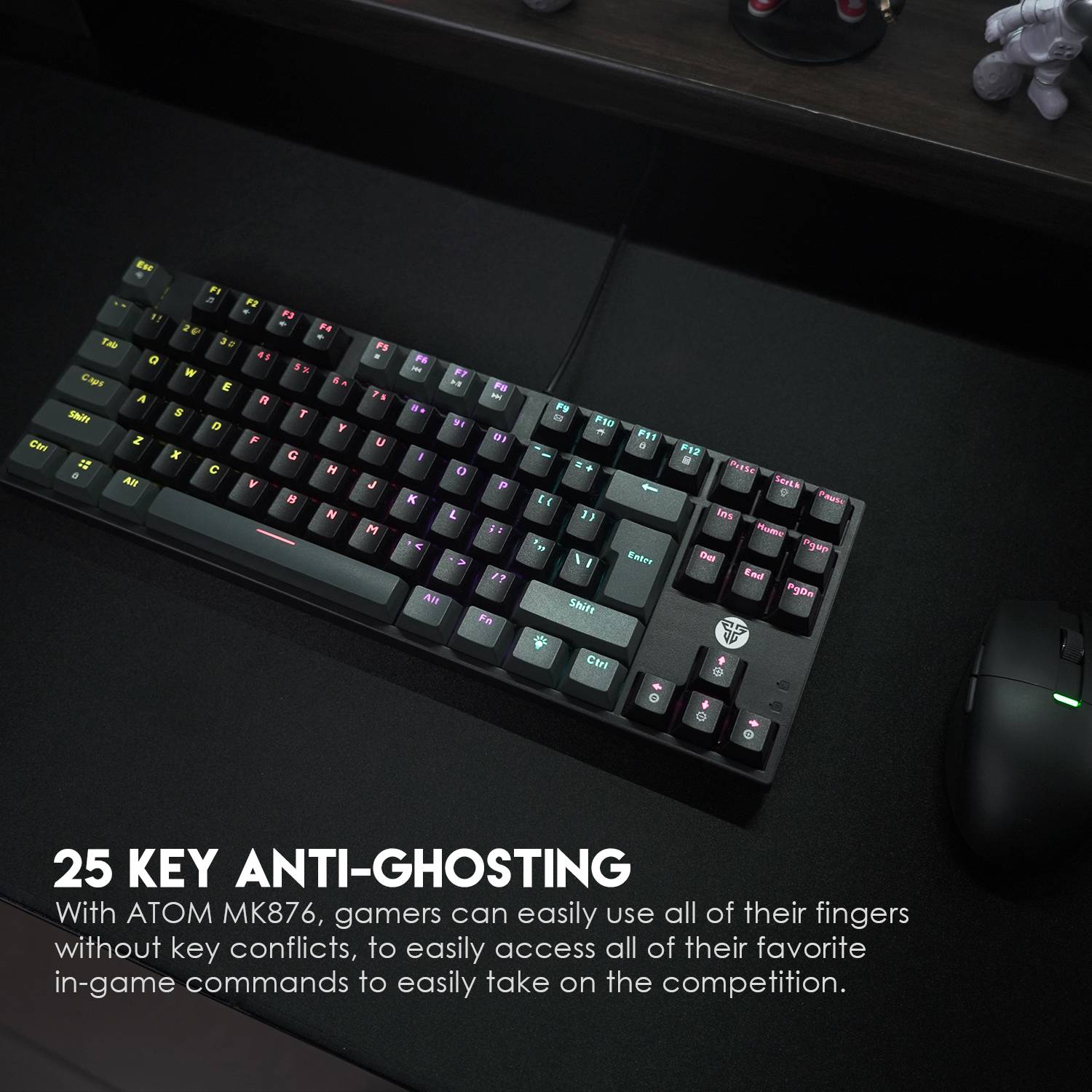 FANTECH MK876 ATOM BLACK TKL MECHANICAL KEYBOARD | DOUBLE INJECTION KE ...