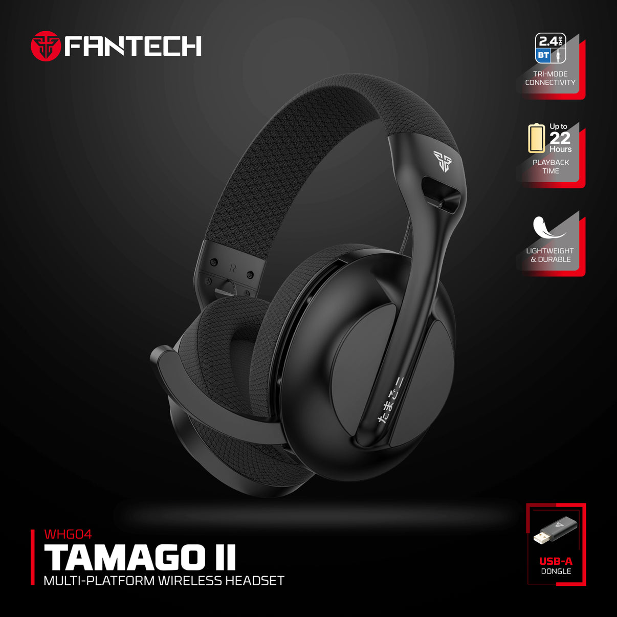 FANTECH WHG04| TAMAGO II | BLACK |TRI-MODE | BT 2.4GHZ WIRELESS| WIRED – Makotek Computer Sales Inc