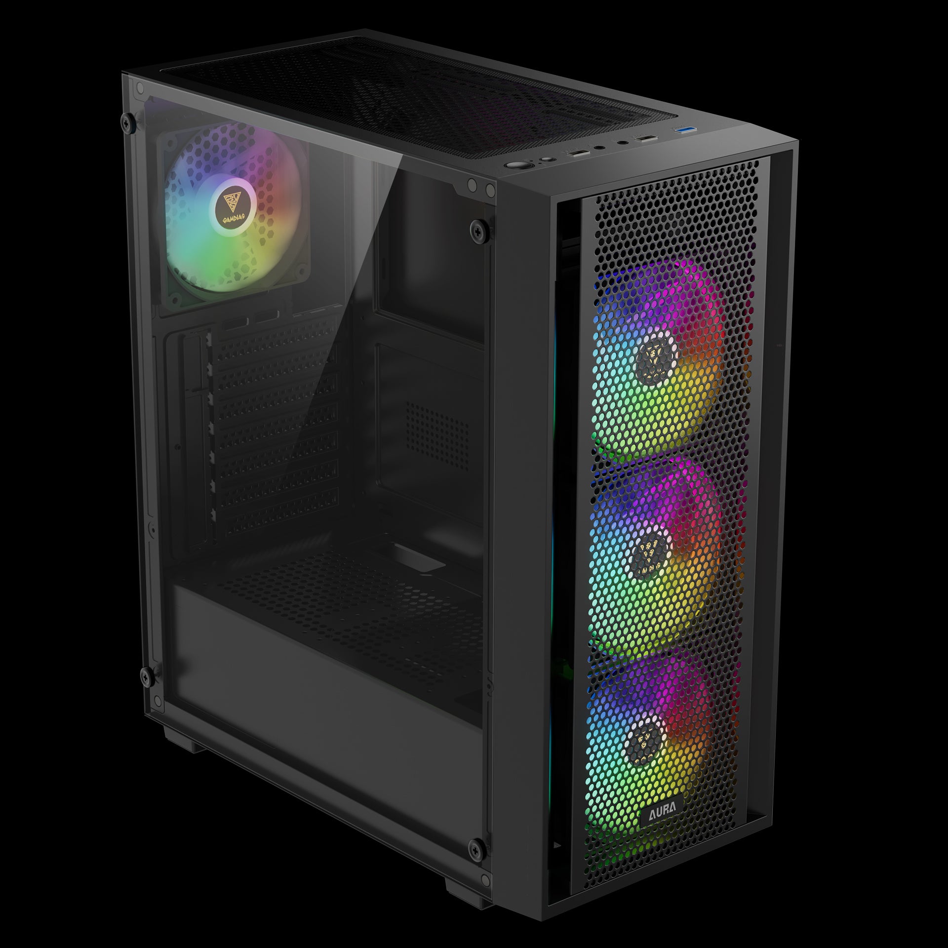 GAMDIAS GC2 ELITE BLACK | PREFORATED RGB MID-TOWER CASE | MESH FRONT P ...