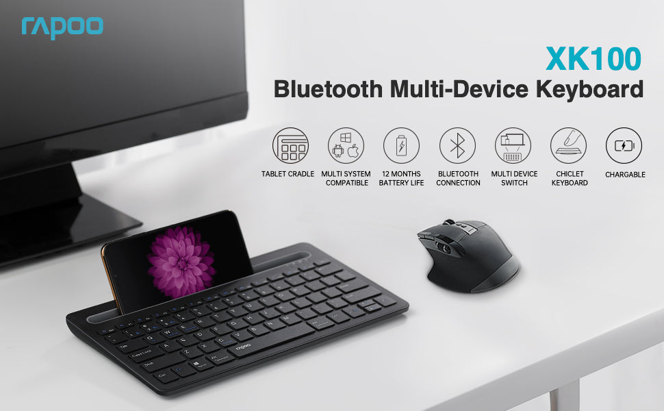 RAPOO XK100 | BLUETOOTH 3.0 | FOR TABLETS | BLACK KEYBOARD – Makotek ...