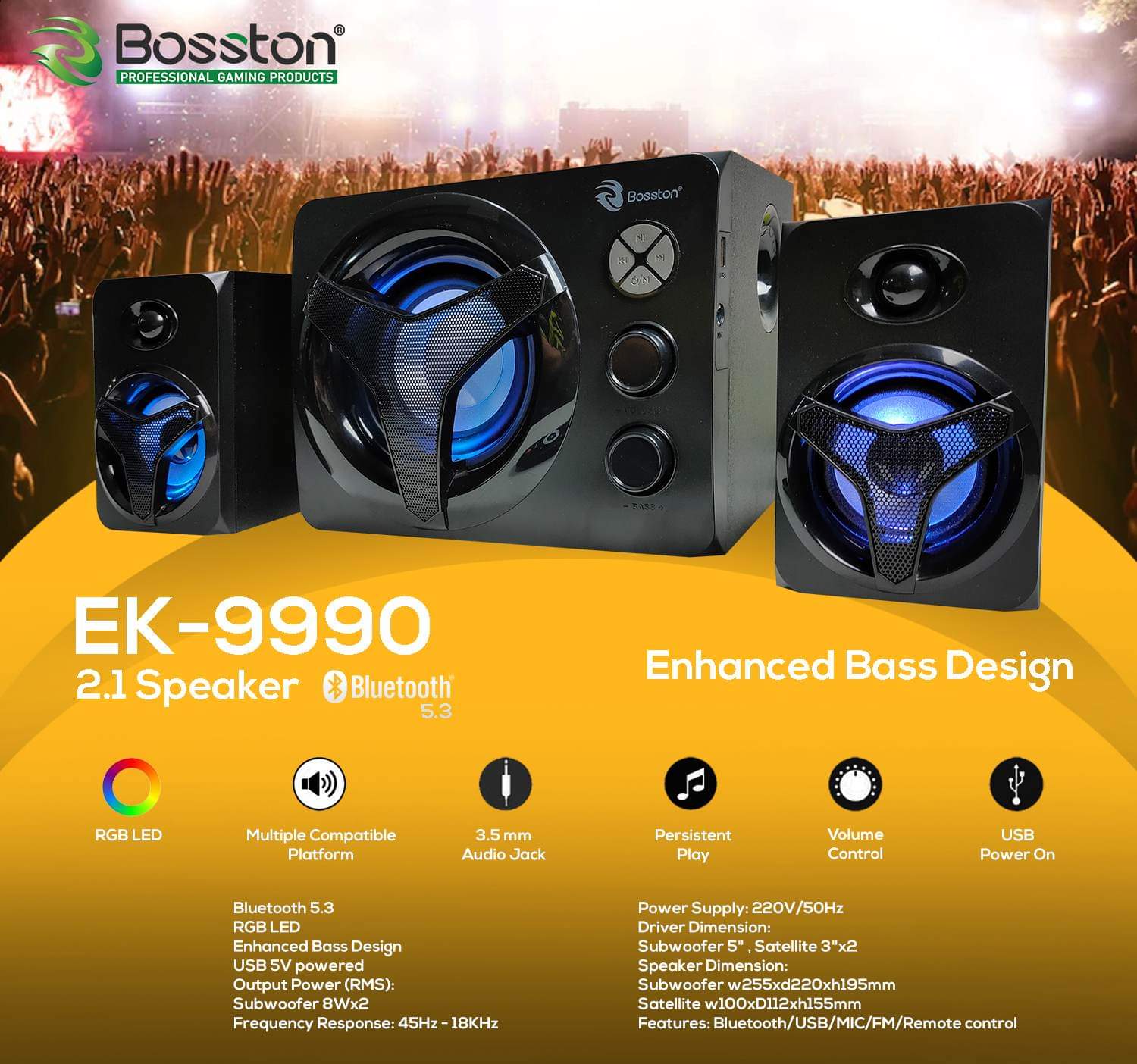 BOSSTON EK9990 2.1 BLUETOOTH 5.3 SPEAKER – Makotek Computer Sales Inc