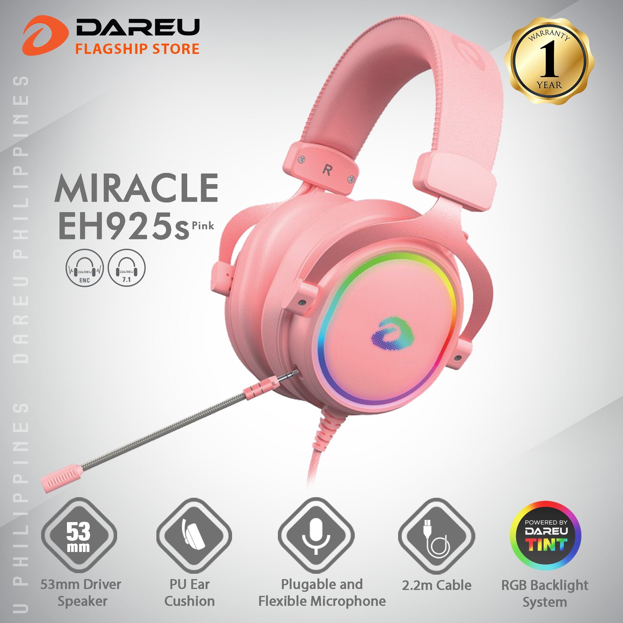 DAREU EH925 RGB POWERFUL GAMING (PINK) HEADSET – Makotek Computer Sales Inc